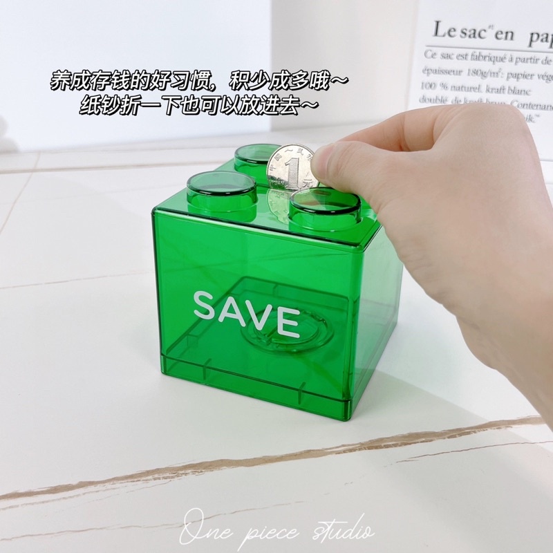 Large Acrylic Piggy Bank Kid Saving Planner Coin Box Saving Lego Money ...