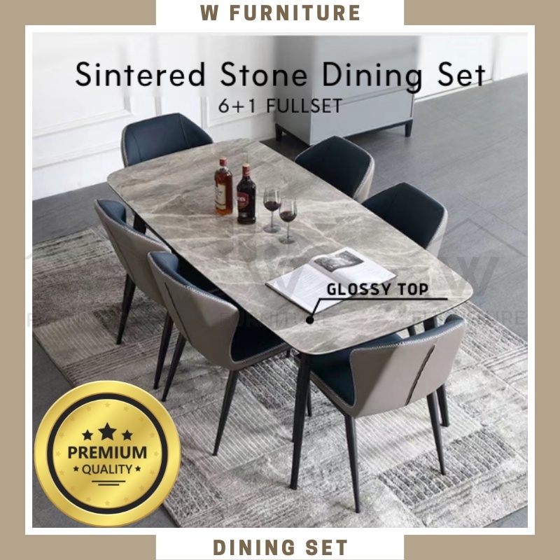 WFURNITURE Sintered Stone Table Dining Set Table Set Meja Makan Batu ...