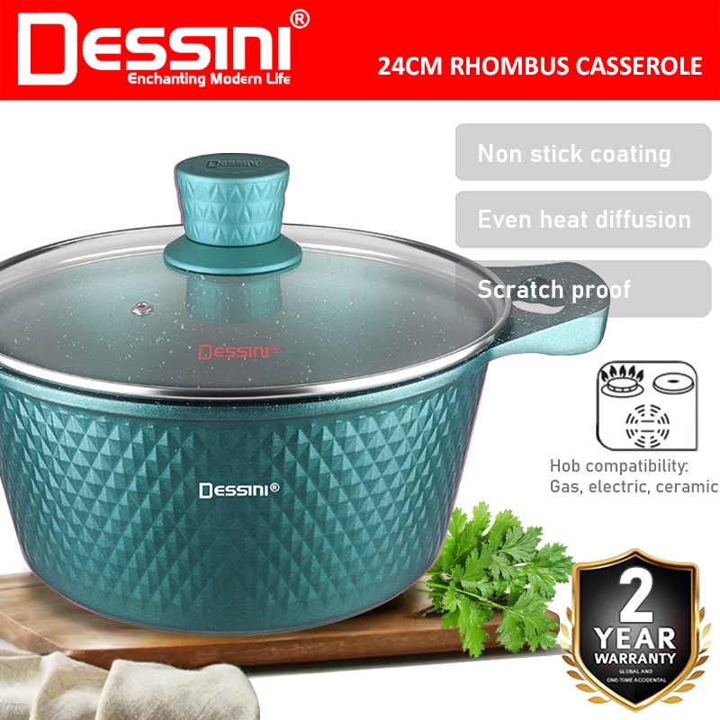 DESSINI ITALY 24CM Rhombus Casserole Die Cast Aluminium Non Stick Pot ...