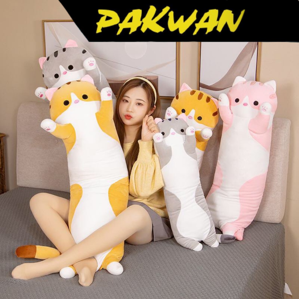 Long Cat Plush Toy Pillow 50/70/90CM Stuffed Doll Bantal Peluk Kucing ...