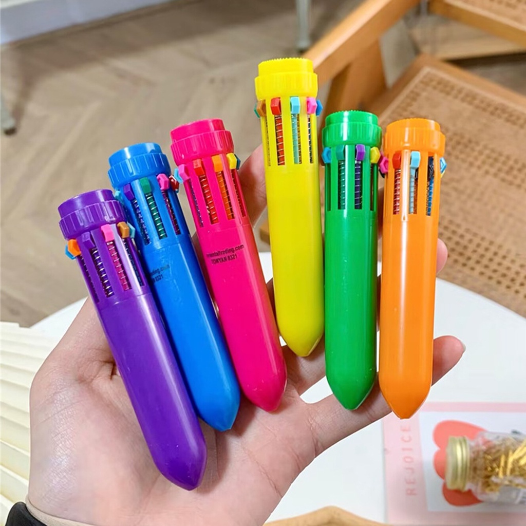 Student Multicolor Press Ballpoint Pen Short Ten Color Pen Office ...