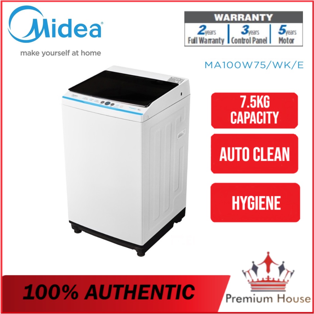 MIDEA 7.5KG Fully Auto Washing Machine MA100W75/WK/E OR MA100W75Washer ...