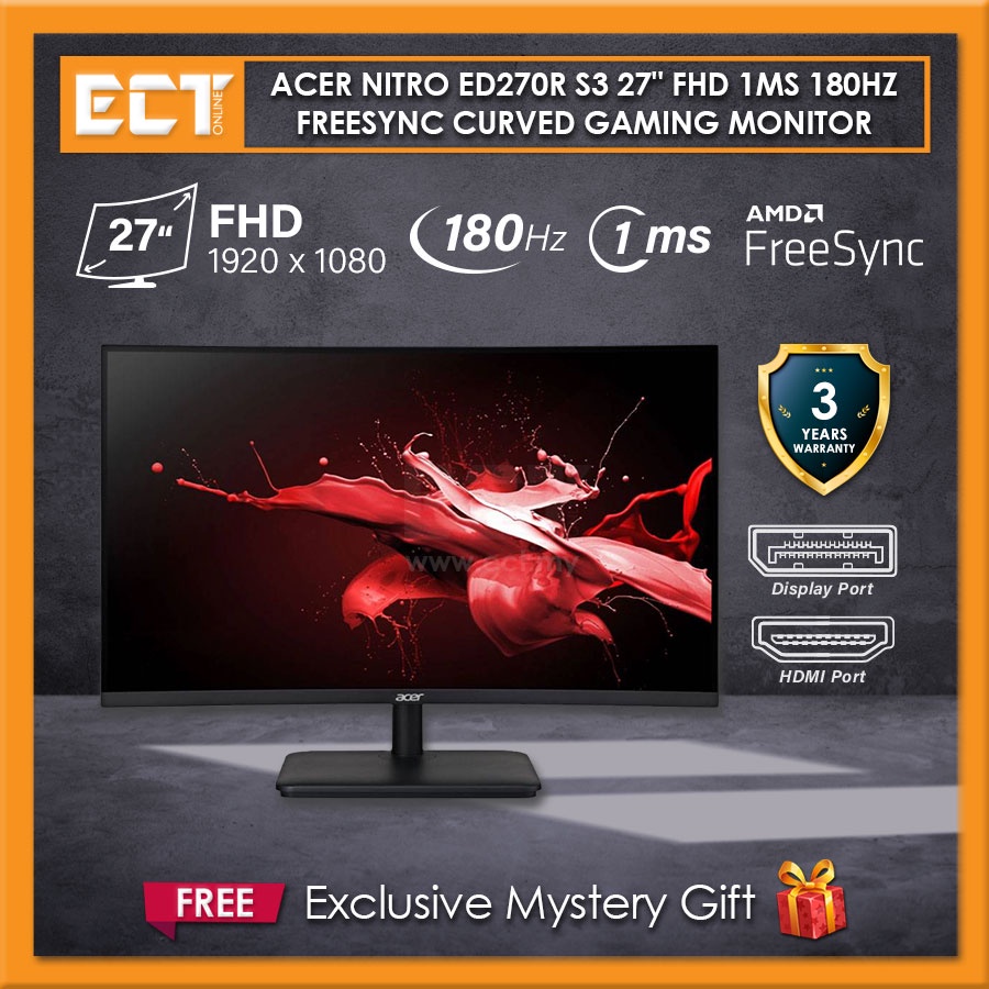 Acer Nitro ED270R S3 27" FHD (1920 x 1080) 1ms 180Hz Freesync Curved ...