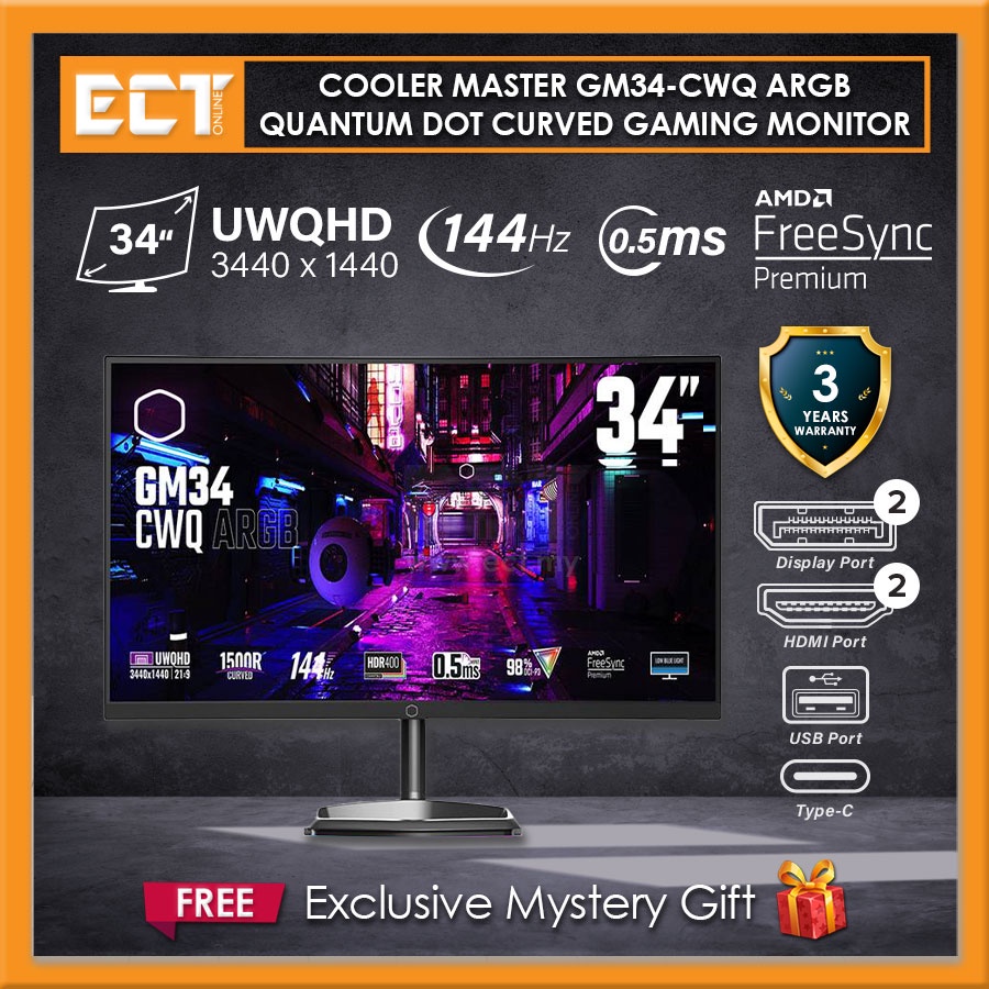 Cooler Master GM34-CWQ ARGB 34" (3440 x 1440) 144Hz 0.5Ms UWQHD Quantum ...