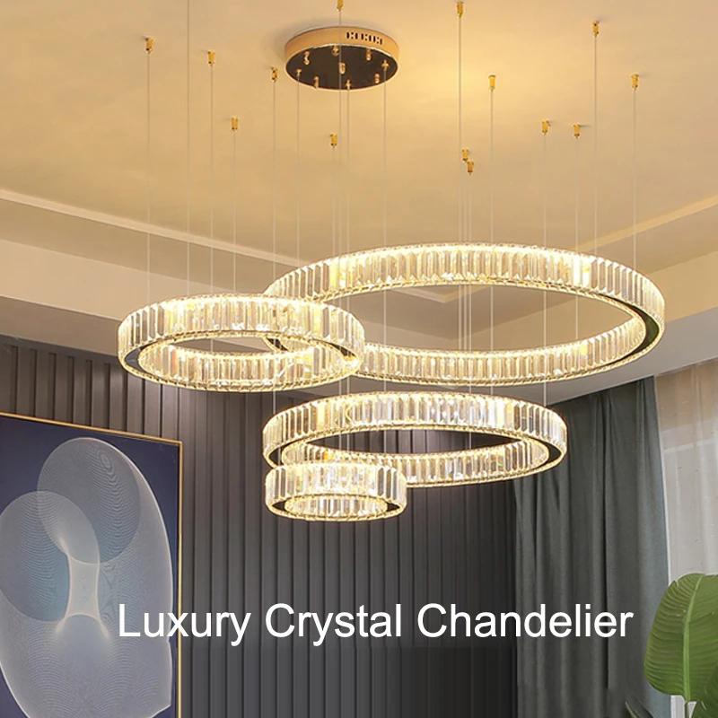 Candelier Kristal Modern LED Crystal Pendant Lights Gold Chrome Round ...