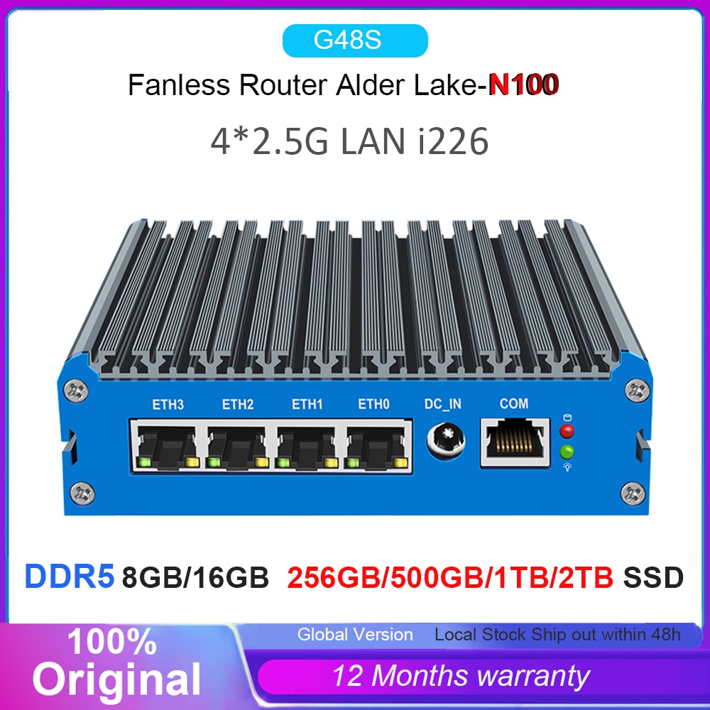 G48S Intel N150 N100 4*Port i226 2.5G LAN Fanless Soft Router DDR5 8G ...
