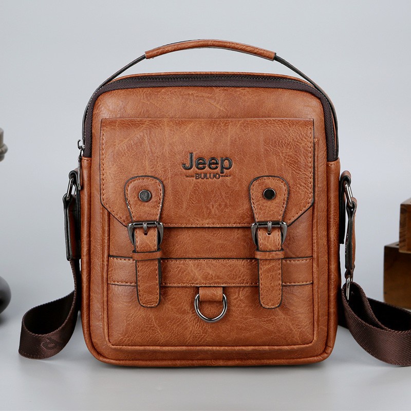 COD！JEEP Leather Messenger Bags Mens Travel Business Crossbody Shoulder ...