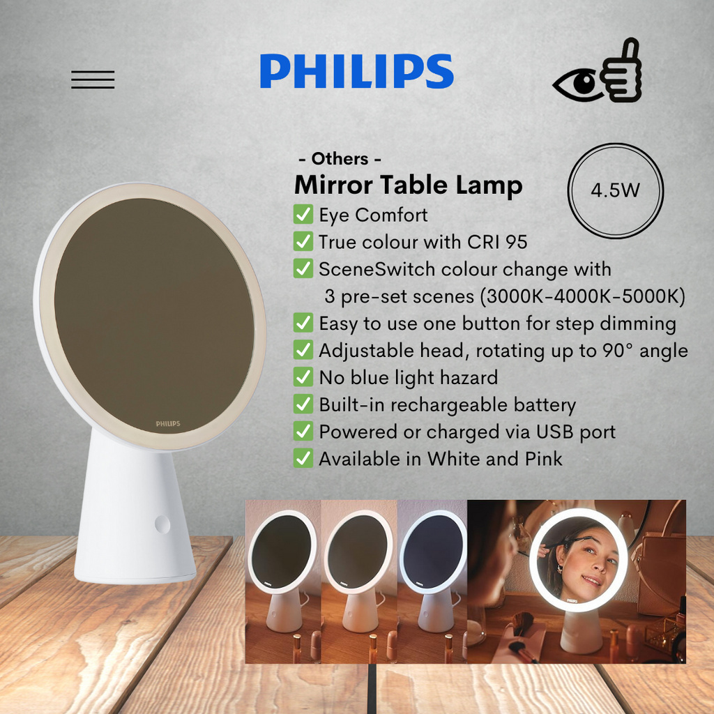 PHILIPS LED Vanity Mirror Lamp | Beauty Makeup Mirror | Adjustable ...