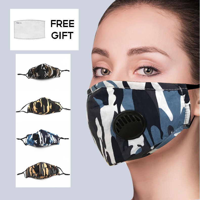 Military green PM2.5 filter mask with anti haze and breathing valve ...