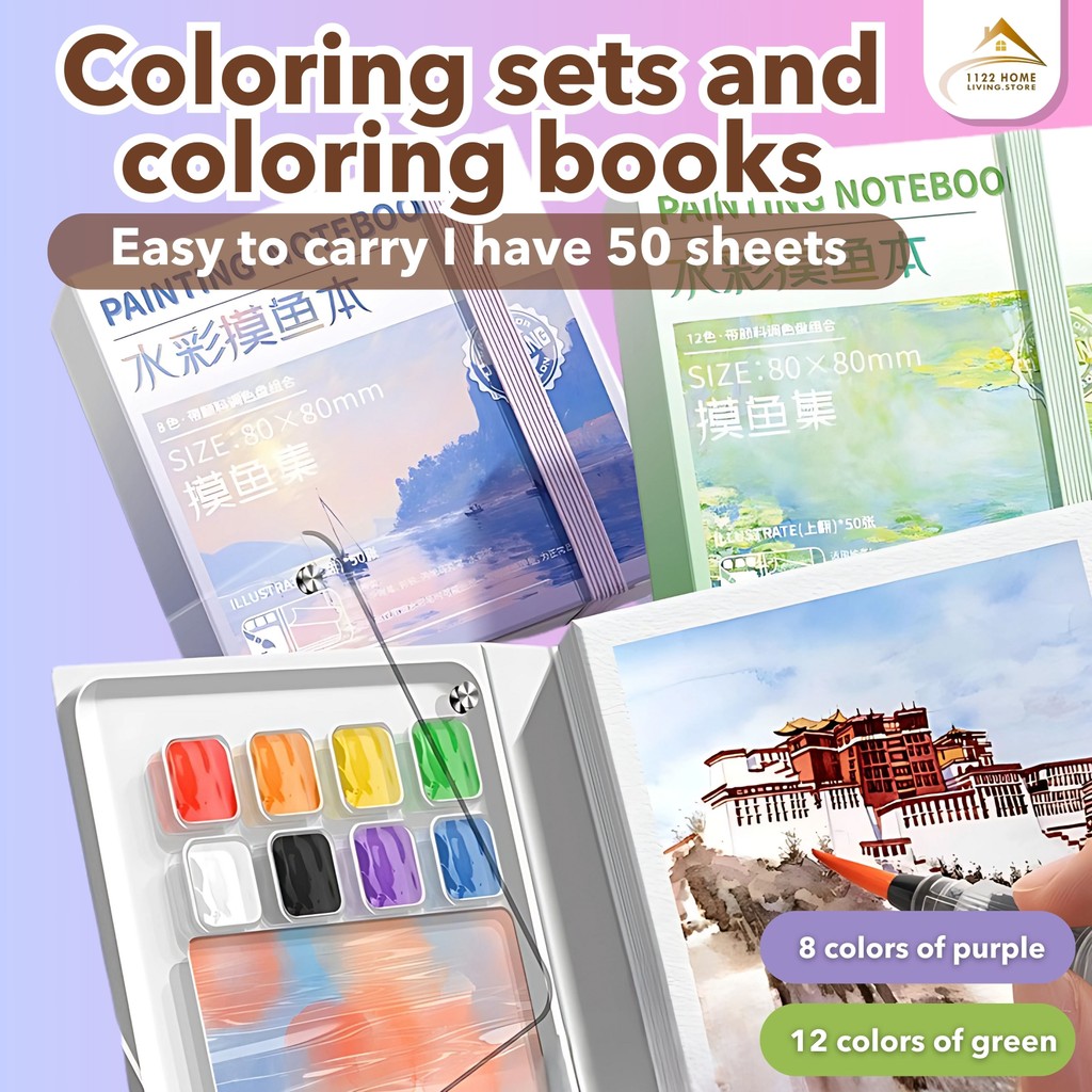 Watercolor Paint Book Notebook Mini Watercolor Paint Walnut Box ...