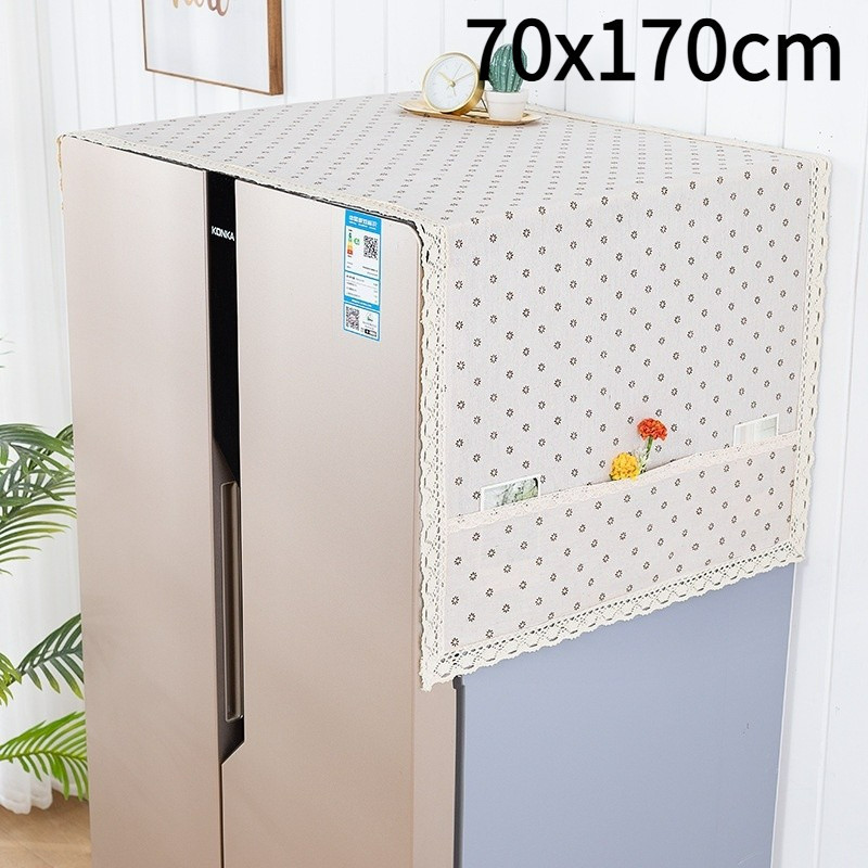 Cotton Linen Refrigerator Dust Cover with Pocket Washing Machine Dust Cover Microwave Oven Dust ...