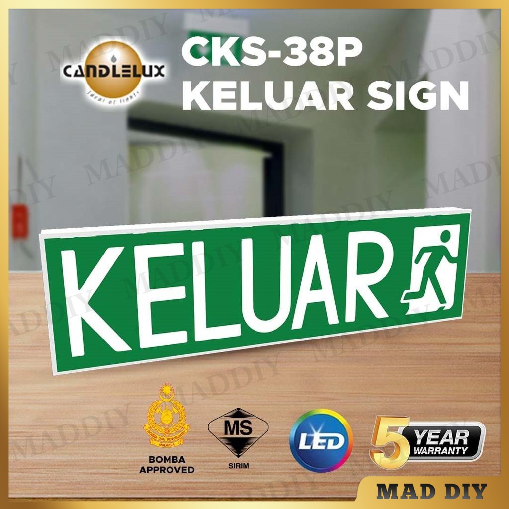 CANDLELUX CKS-38P WALL SURFACE MOUNT KELUAR SIGN EXIT SIGNBOARD ...