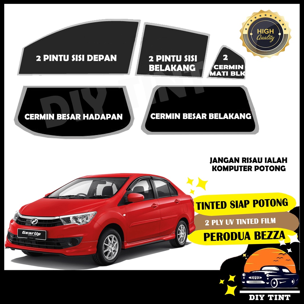 Perodua Bezza_FULL SET_Tinted Kereta _2PLY UV Film_Hitam_Siap Potong ...