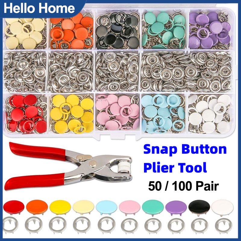 100 Sets 10 Colors Snap Button Plier Tool Metal Snap Buttons Fasteners ...