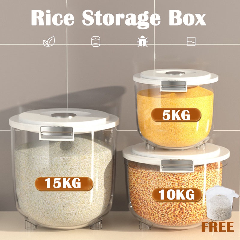 5/10/15KG Rice Storage Box Bekas Beras Container Bucket Automatic Rice ...