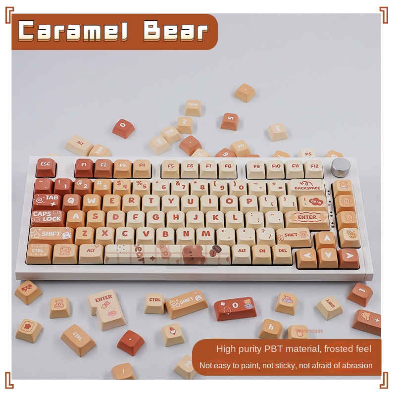 Caramel Bear Cute Cartoon Bear Keycap 133 Keys XDA Height PBT ...