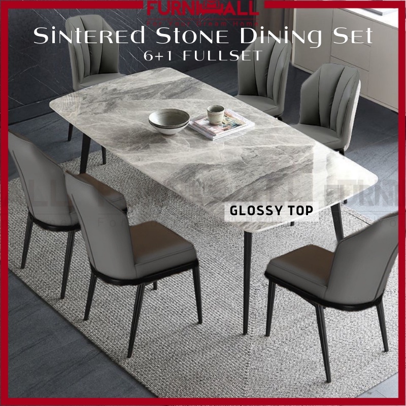 FURNIMALL Sintered Stone Table Dining Set Table+Scallop/Butterfly Chair ...