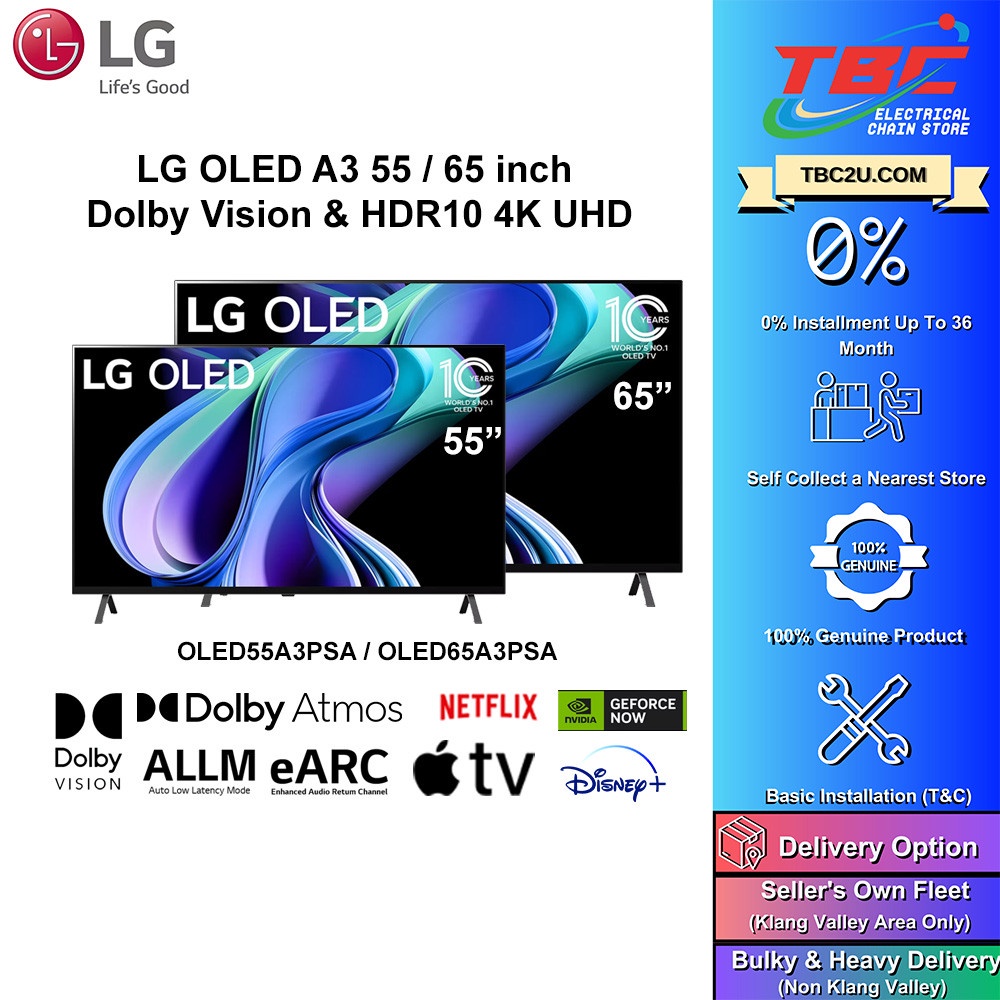 (COURIER SERVICES) LG 55" - 65" OLED A3 4K UHD SMART TV (DOLBY VISION & HDR10) | OLED55A3PSA ...