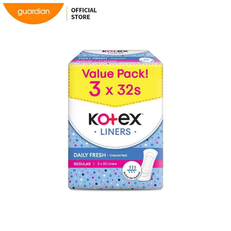 Kotex Liners Daily Fresh Unscented Regular 32s Pack-Of-3 | Shopee Malaysia