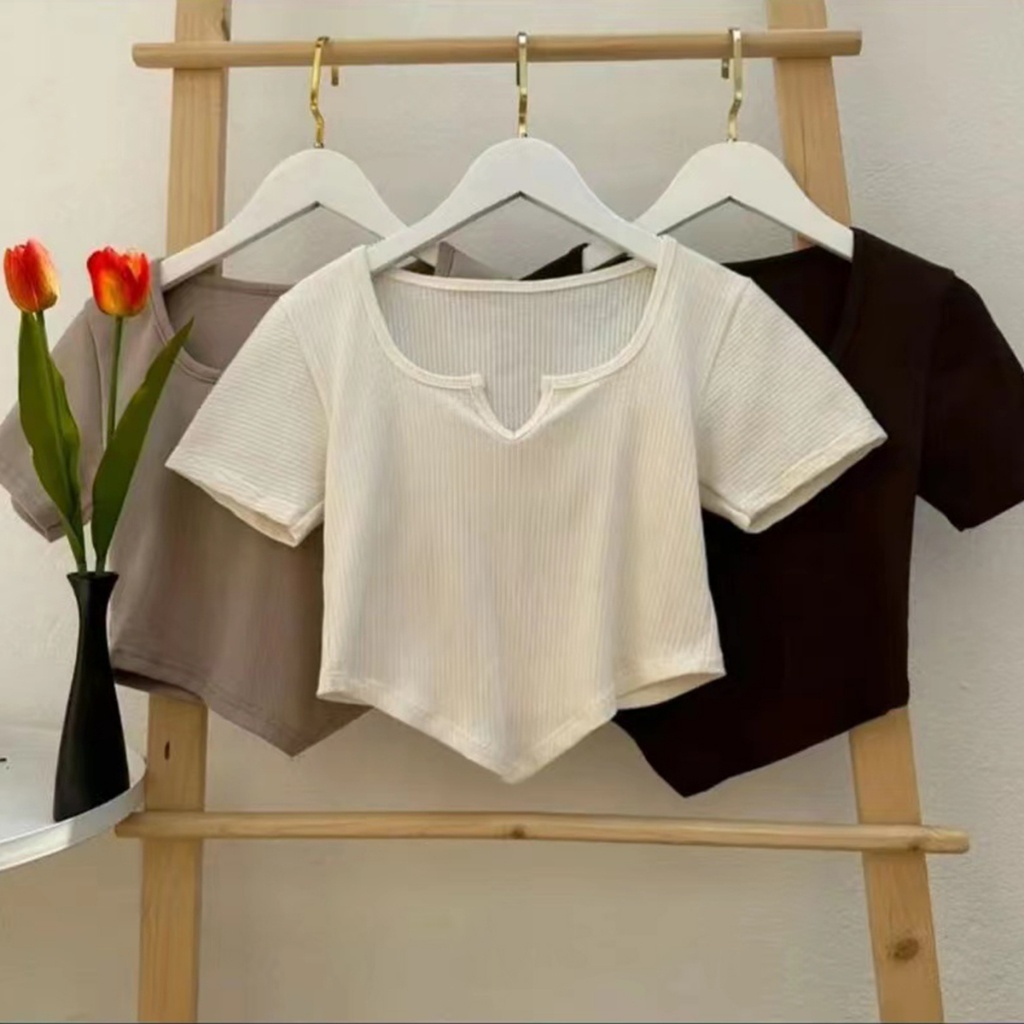 Short Sleeve Crop Top Cotton Fabric 4 Colors Very Soft Fabric. | Shopee ...