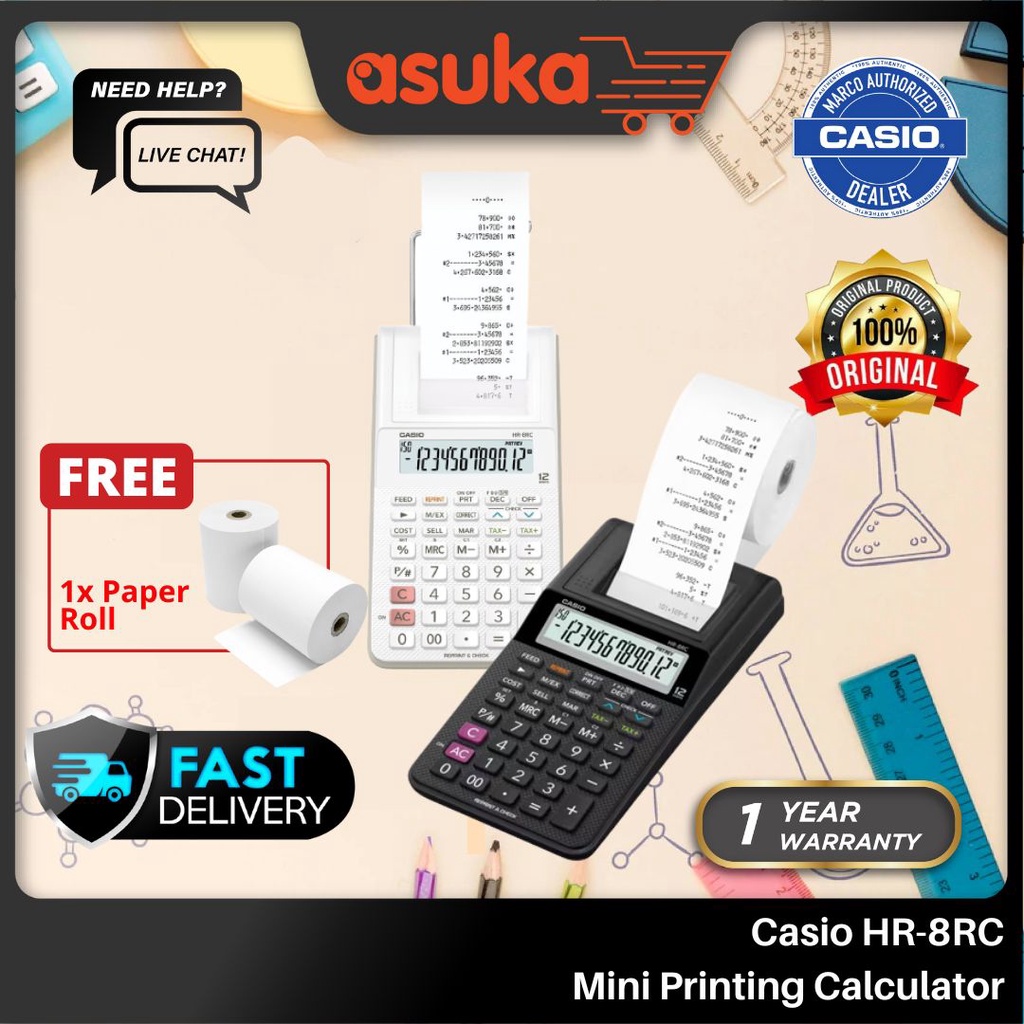 Casio HR-8RC Mini Printing Calculator with 12 Digits (Compact Type ...