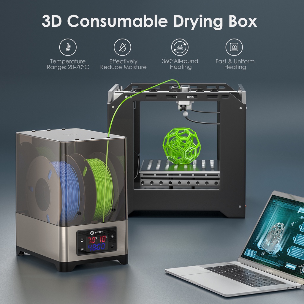XH-MY FIXDRY 3D Printer Filament Dryer with Fan, 110W PTC Dehydrator ...