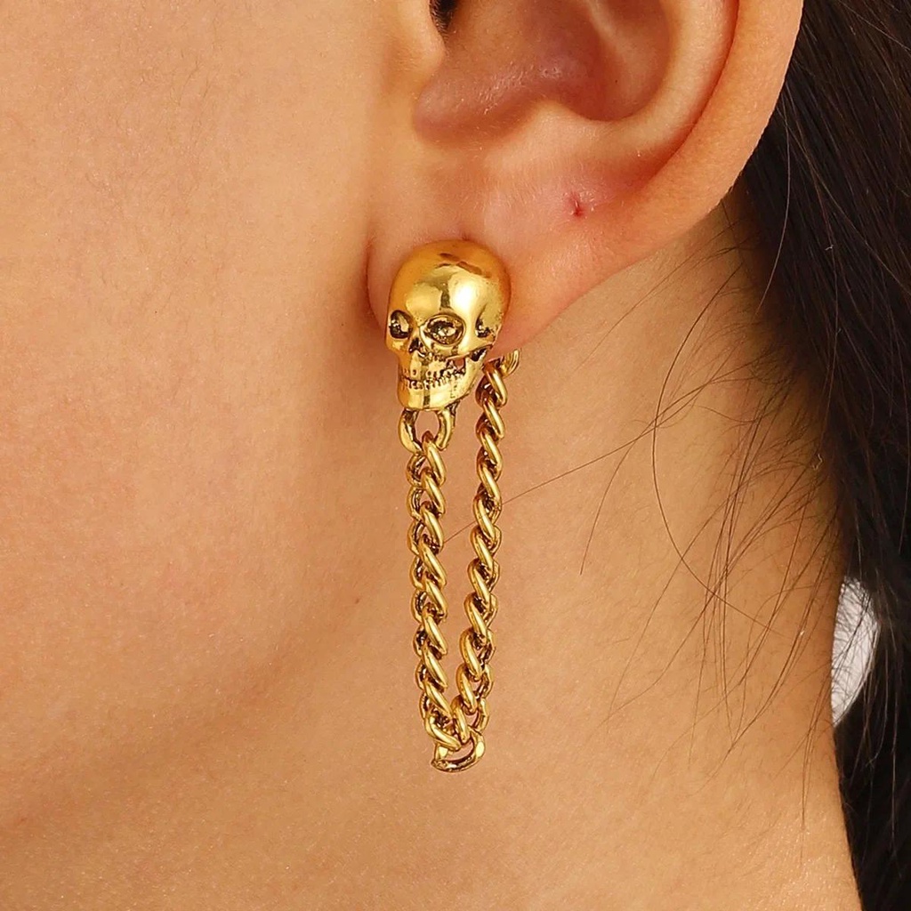 READY STOCK Vintage Skull Head Chain Earrings for Women Girls Retro ...