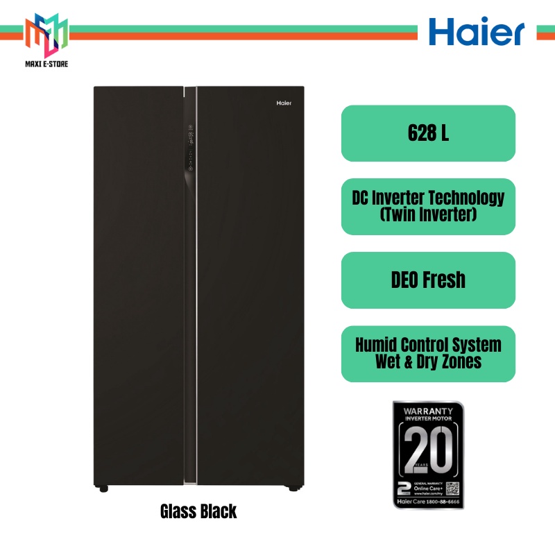 Haier HRF619SIB/HRF689SIGE 628L-630L Twin Inverter Side By Side Fridge Refrigerator Glass/Matte ...
