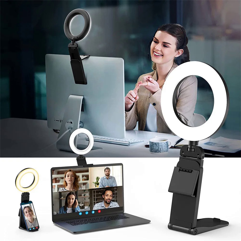 New Led Selfie Light Clip Ring Light with Phone Holder Desktop Ring ...