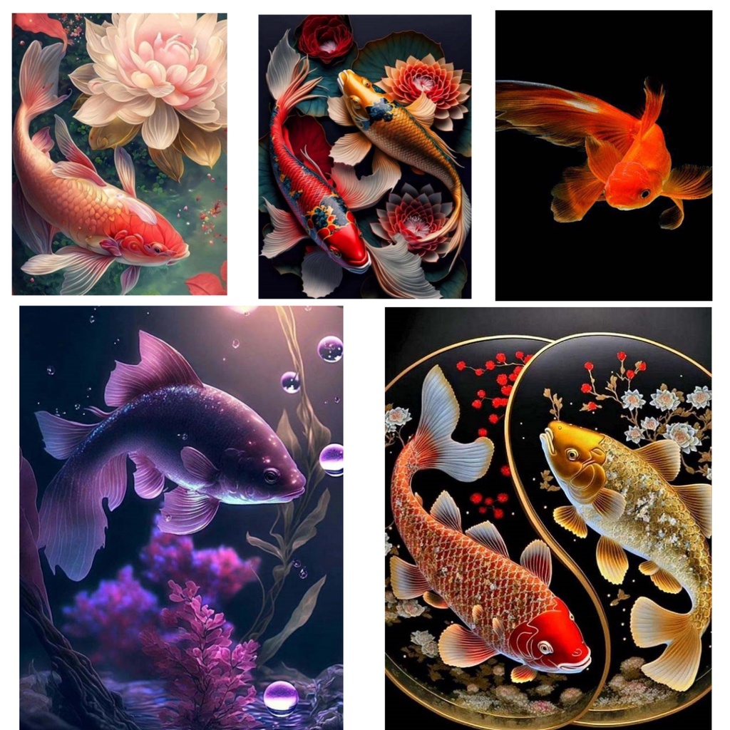 DIY diamond painting numbering wealthy fish, more than one fish pattern ...