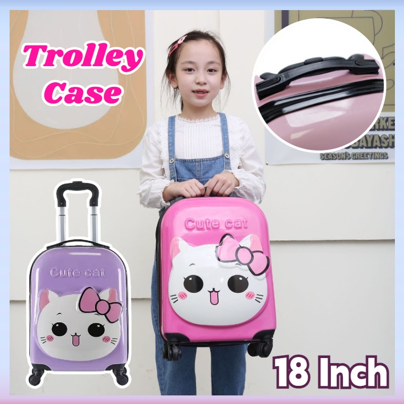 Kids Trolley Case 18 Inch Cute Cat Cartoon Suitcase Children Girls ...