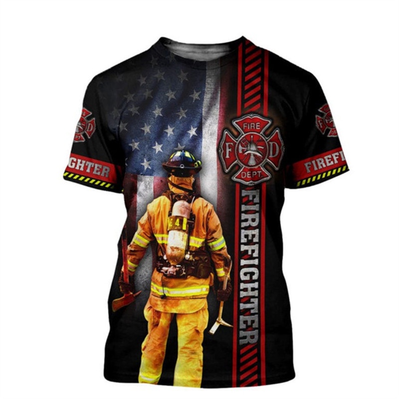 Firefighter Fire Rescue Graphic T Shirts for Men Cosplay Fireman ...