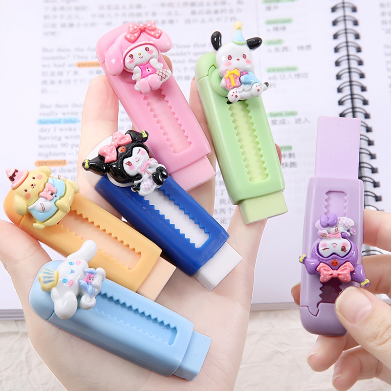 Cartoon Cute Kuromi Cinnamon Roll Push Pull Elastic Eraser Exam ...
