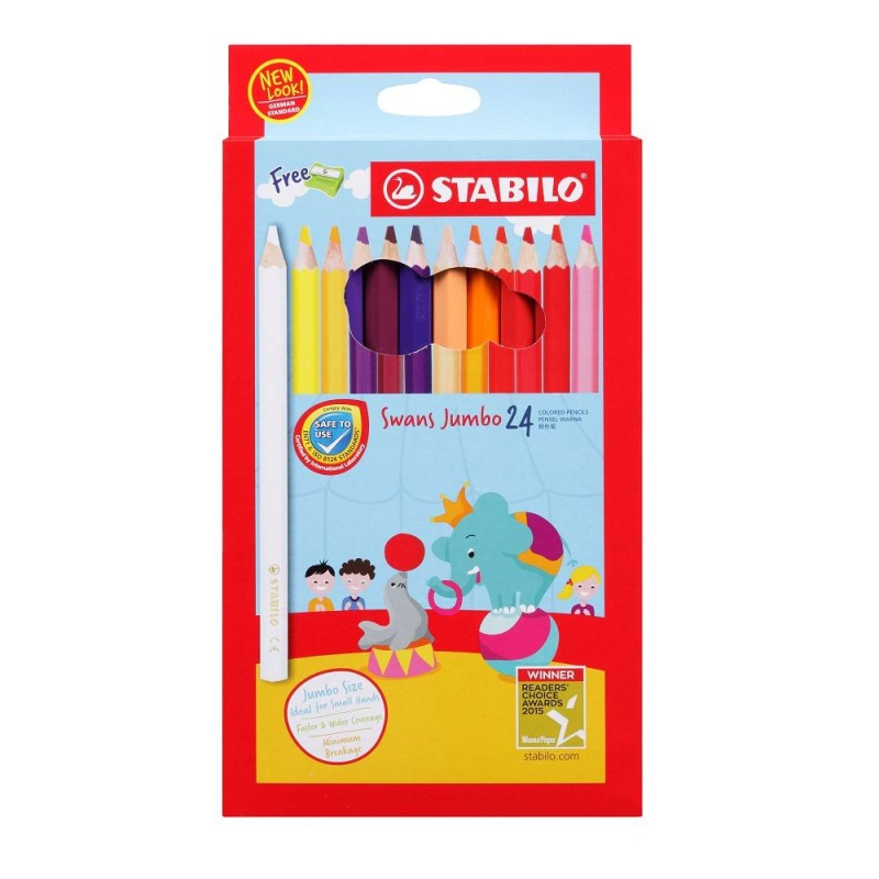 JUMBO Stabilo Swans Color Pencils 12S/12L/18L/24L Jumbo Pencil Pensel ...