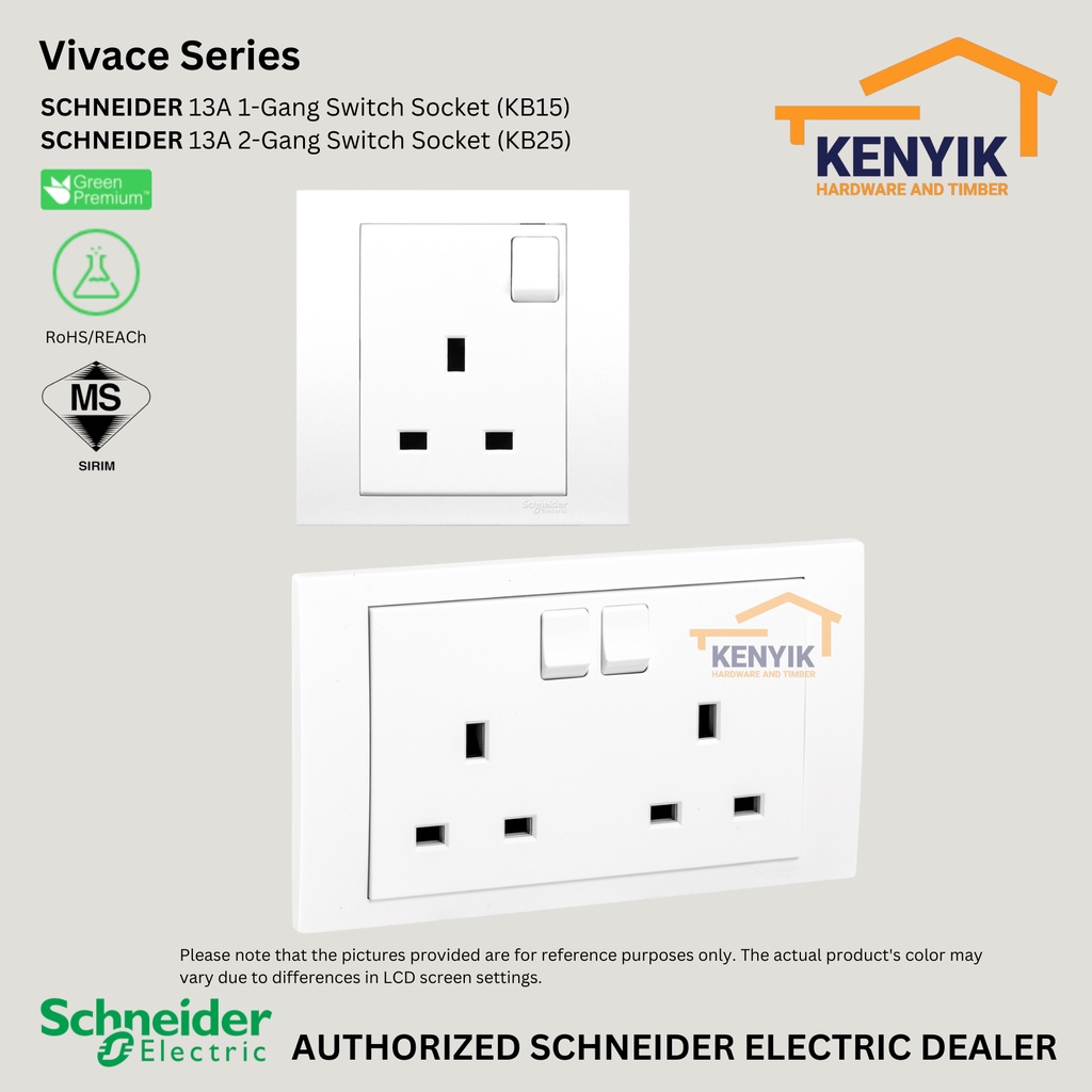 SCHNEIDER 13A 1-Gang / 2-Gang Switch Socket (Vivace Series) (KB15 ...