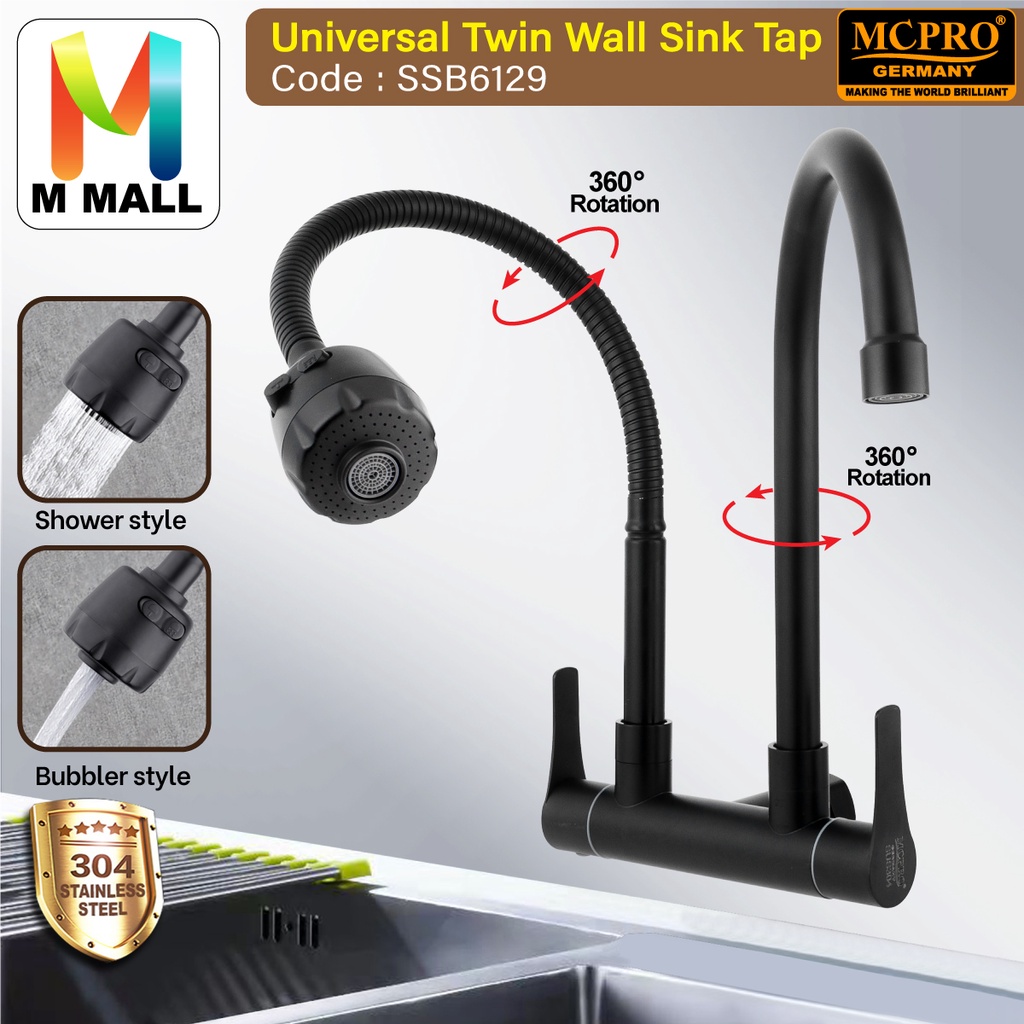 MCPRO SUS304 Stainless Steel Kitchen Faucet BLACK UNIVERSAL Flexible ...