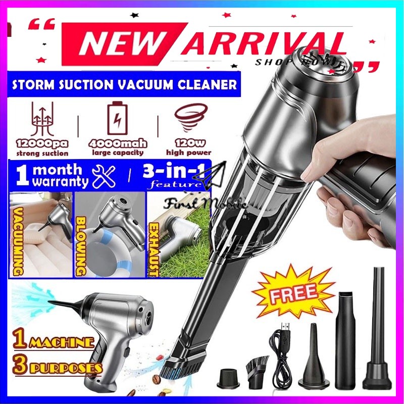 12000Pa 4-In-1 Multifunction Rechargeable Handheld Vacuum Cleaner for Car Home Cleaning 120W ...