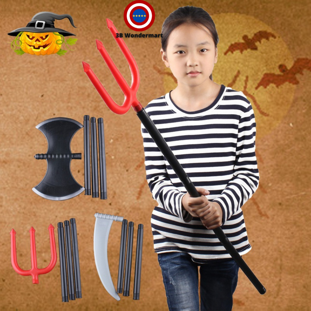 Halloween Stage Props Sickle Double-Sided Axe Red Three-Pronged Three ...
