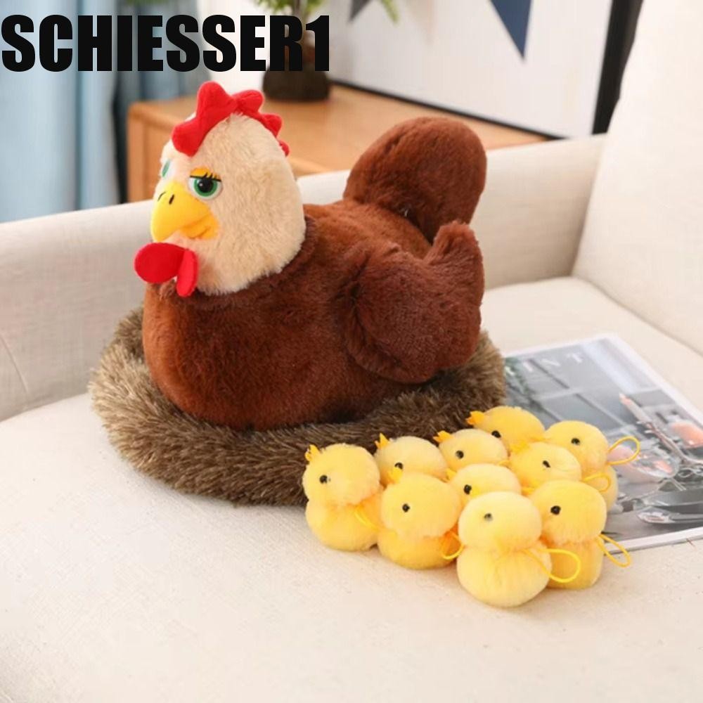 SCHIESSER1 Simulation Hen Plush Toy, Fluffy Hen Chick Family Plush Toys ...