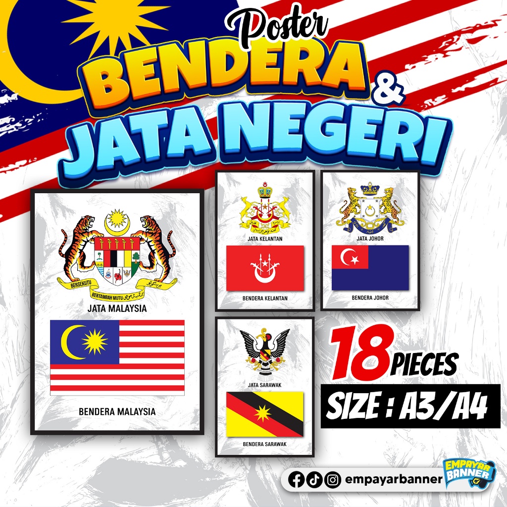 BENDERA / FLAG & JATA NEGERI MALAYSIA SAIZ A3 dan A4 HIASAN MERDEKA ...