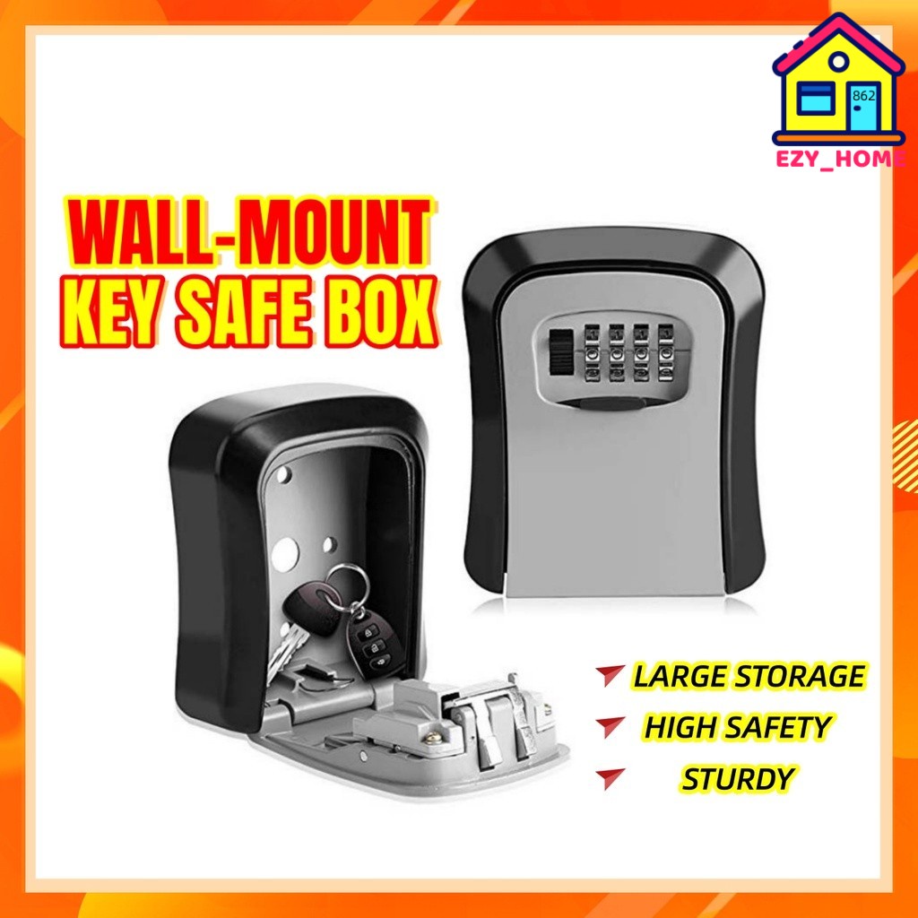 Wall Mounted Safe Key Box Portable Key Storage Lock Box 4 Digits ...