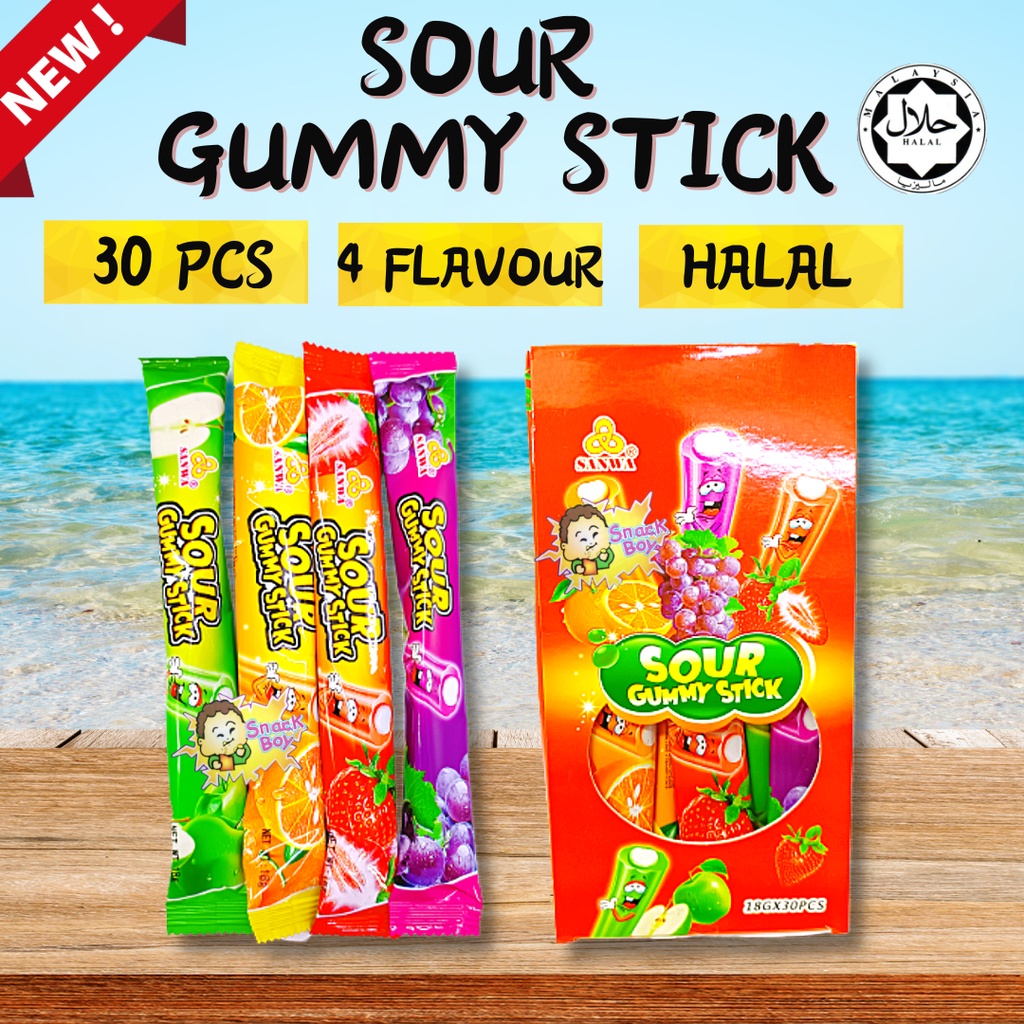 30pcs Sanwa Sour Gummy Stick Chewy Candy (Apple / Strawberry / Orange ...