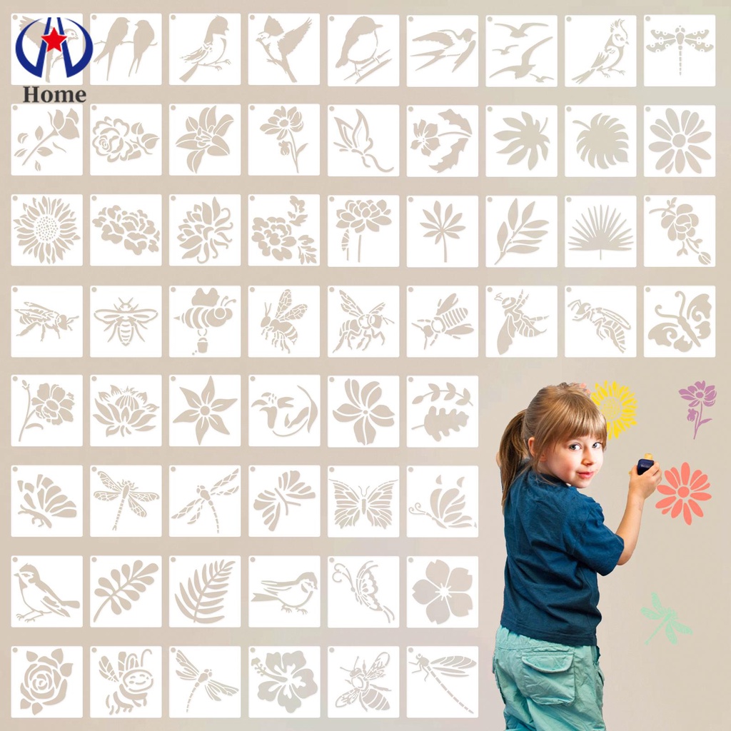 60 Pcs Painting Stencils on Wood Canvas Reusable Stencil Art Template ...