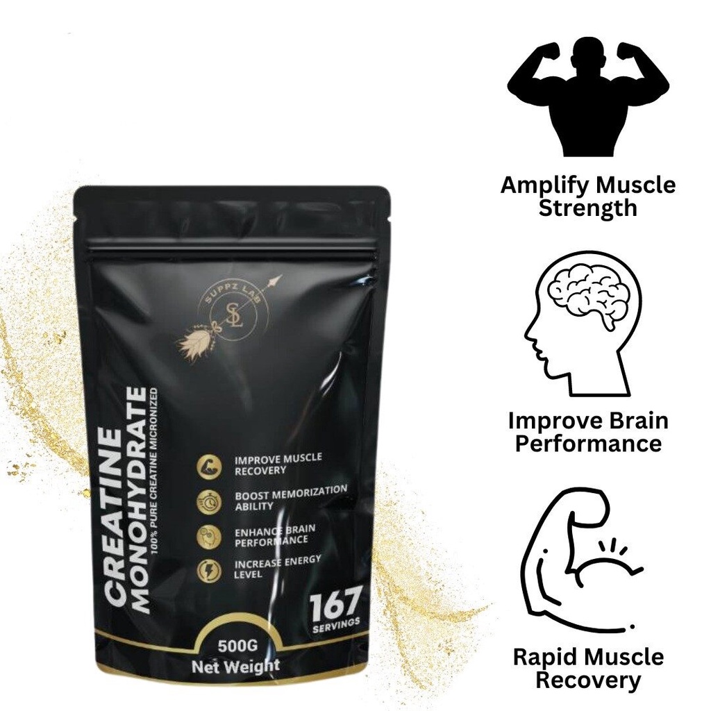 Suppz Lab 100% Micronized Creatine Monohydrate 500g (167 Servings ...