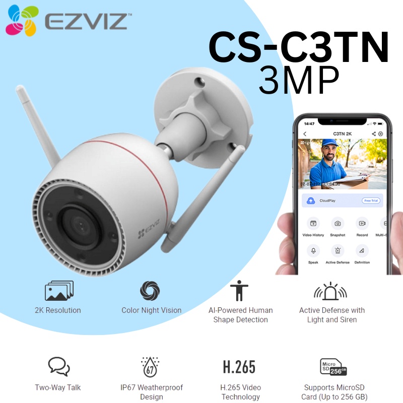 HIKVISION EZVIZ WIFI CCTV CAMERA C3TN 3MP AI-Human Detection Color ...