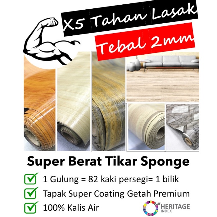 Tikar Getah Sponge 2mm 5m x 1.5m Super Berat Heavy Duty Extra Tebal PVC ...