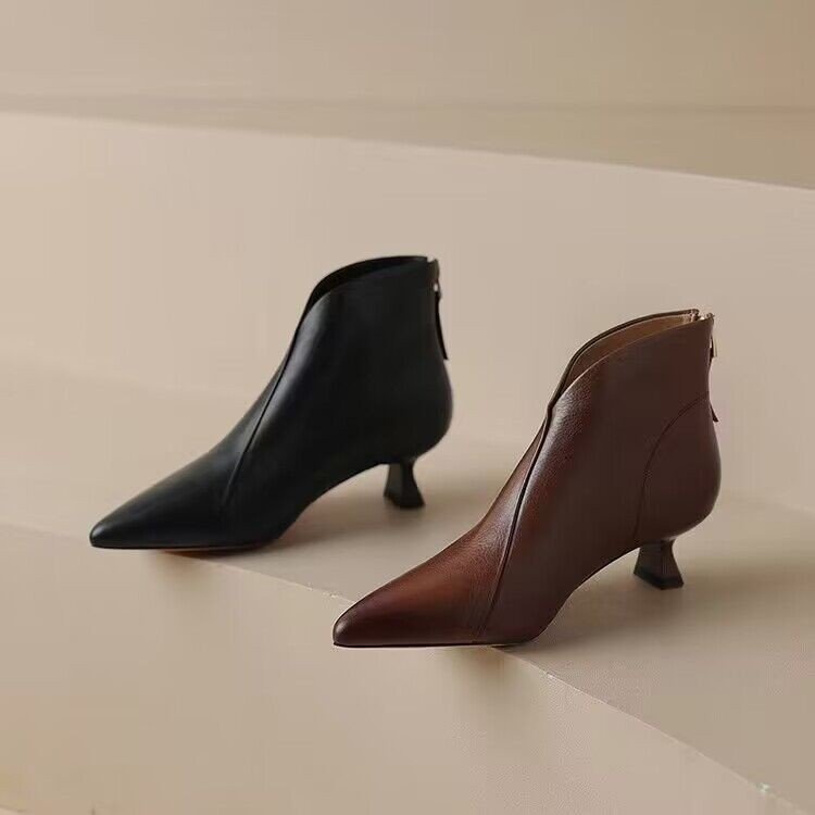 Pointed Stiletto Heel V-Mouth Short Boots Fashion | Shopee Malaysia