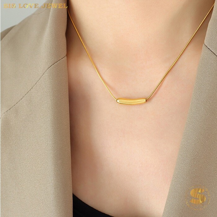 Sis Love Jewel Necklace Titanium Steel 18K Gold Plated Rantai Leher ...
