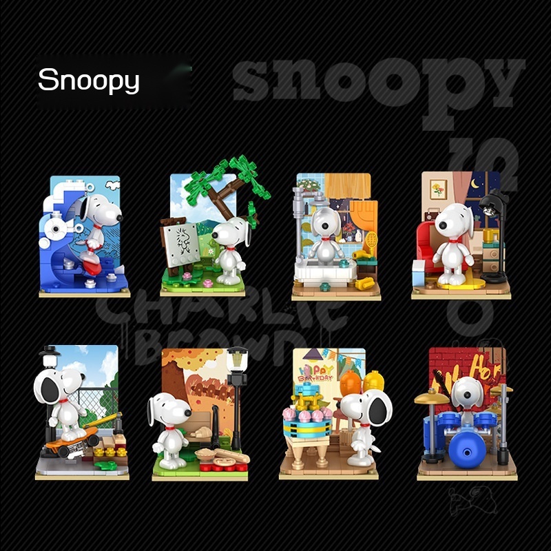 Blind box, Snoopy cartoon scene assembly toy, educational building ...