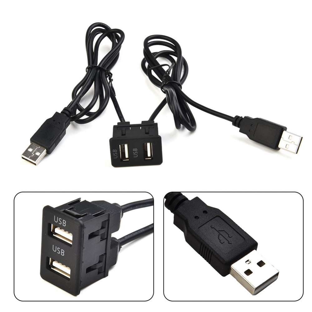 100CM Car Dash Flush Mount USB Port Panel Dual USB Extension Adapter ...